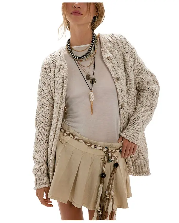 Free People Opal Crewneck Cardigan Sweater - Tea