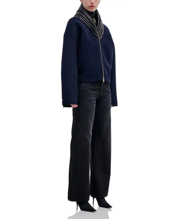 DARKPARK Cashmere Wool Leather Fold Collar Bomber Jacket