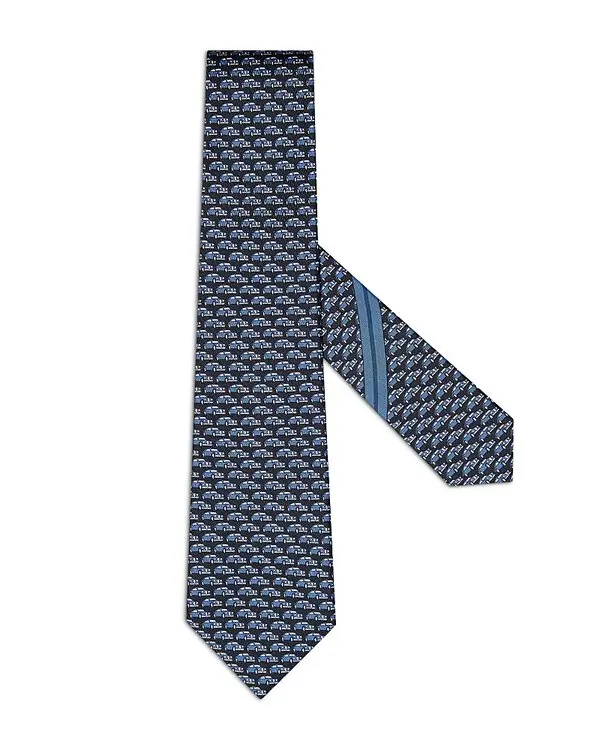 Zegna Printed Aurelia Car Pattern Silk Classic Tie - Navy Blue