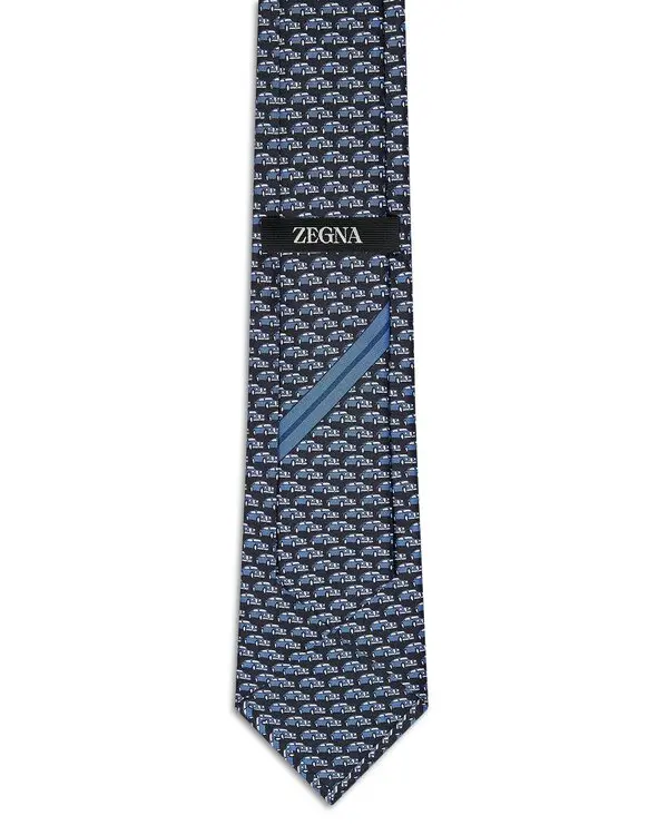 Zegna Printed Aurelia Car Pattern Silk Classic Tie - Navy Blue