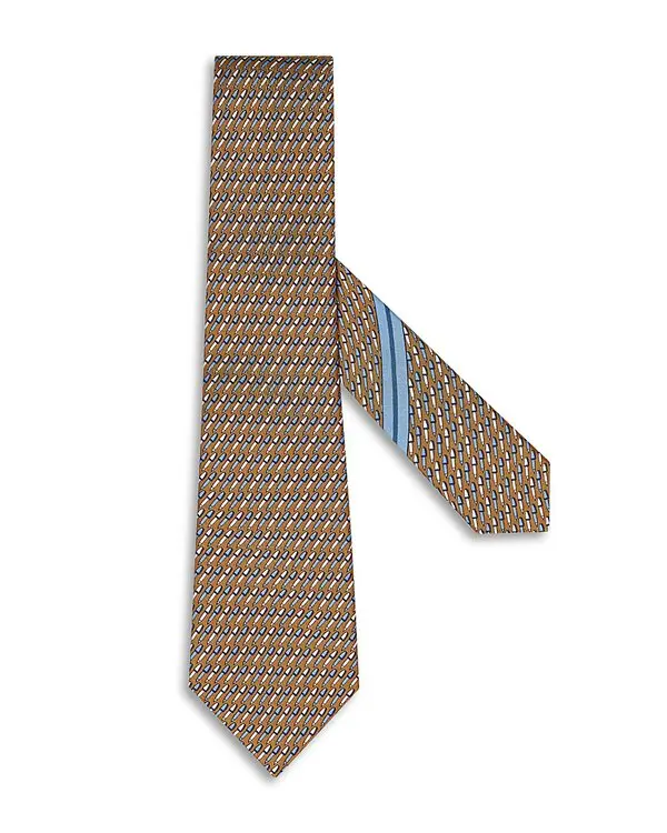 Zegna Silk Classic Tie With Founder's Pen Pattern - Dark Orange