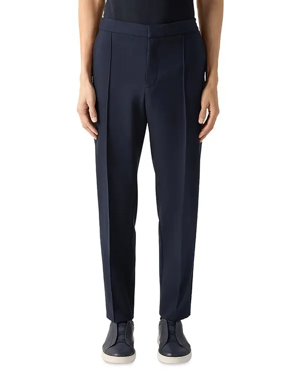 Zegna Regular Fit Pleated Wool Pants - Navy Blue