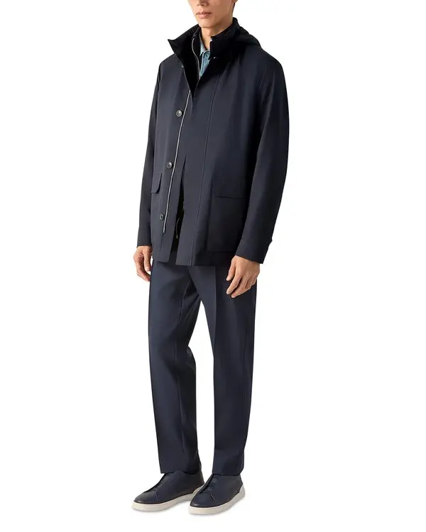 Zegna Regular Fit Pleated Wool Pants - Navy Blue