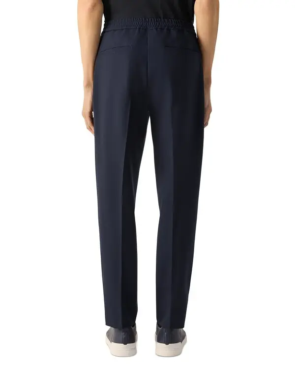 Zegna Regular Fit Pleated Wool Pants - Navy Blue