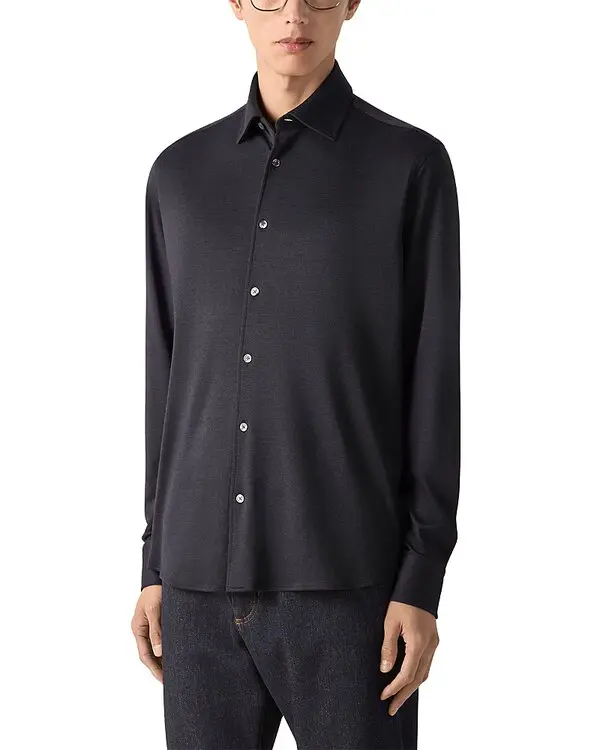 Zegna Cashmere Blend Button Down Shirt - Navy Blue