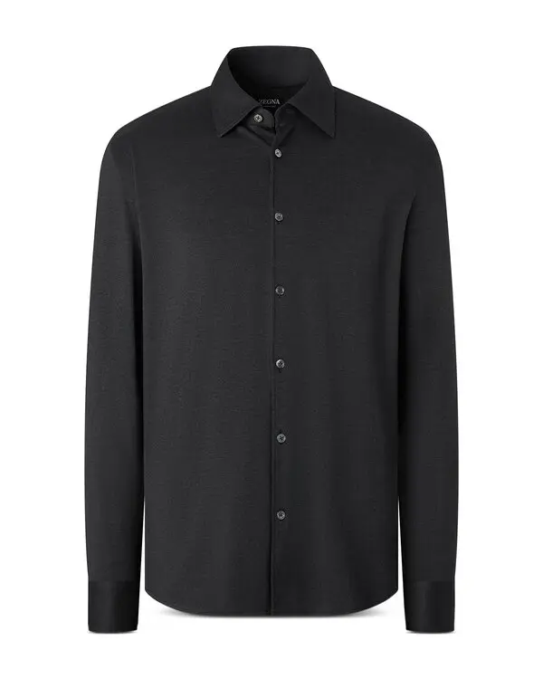 Zegna Cashmere Blend Button Down Shirt - Navy Blue