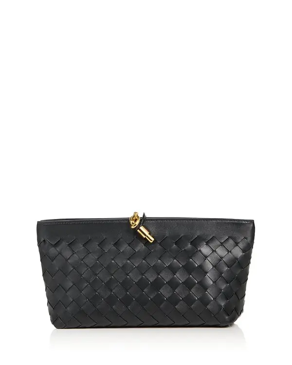 Bottega Veneta Andiamo Intrecciato Leather Pouch - Black/brass