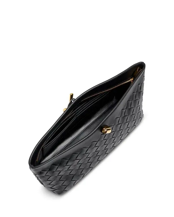 Bottega Veneta Andiamo Intrecciato Leather Pouch - Black/brass