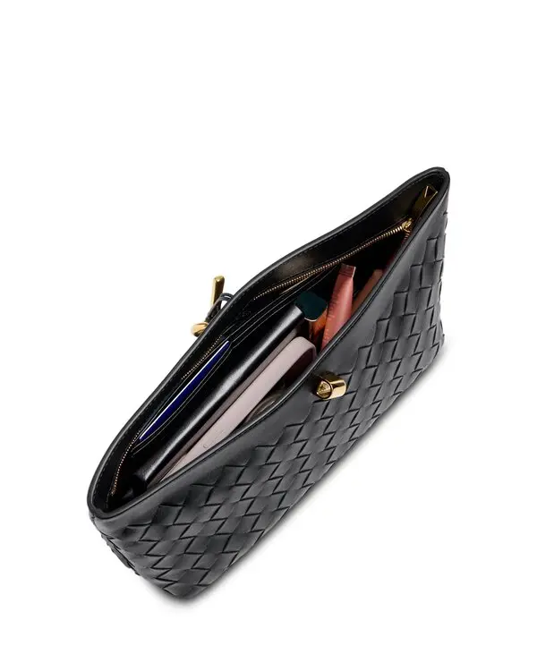Bottega Veneta Andiamo Intrecciato Leather Pouch - Black/brass