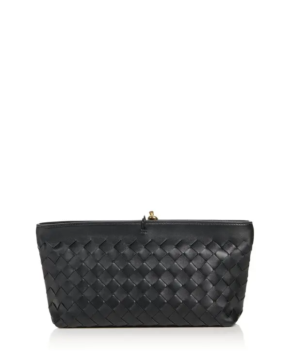 Bottega Veneta Andiamo Intrecciato Leather Pouch - Black/brass