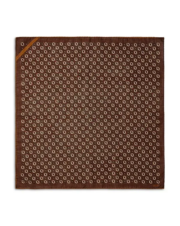 Zegna Fw26 Drop 1 Macro Geometric Print Wool Foulard - Dark Brown
