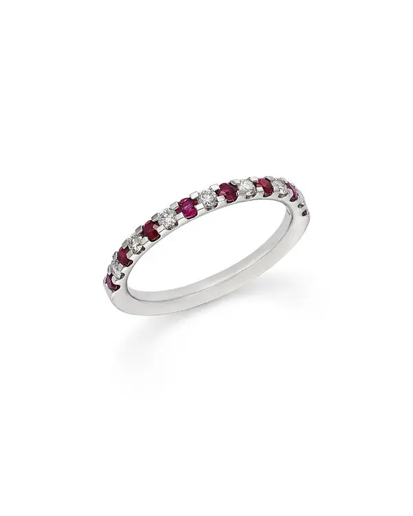 Bloomingdale'S Emerald And Diamond Stack Band Ring In 14k Gold - Ruby/white Gold