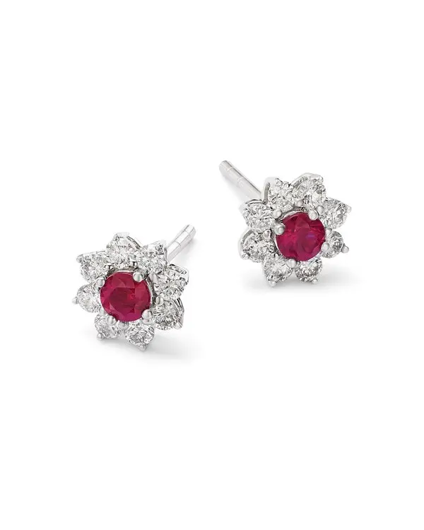 Bloomingdale'S Gemstone & Diamond Flower Cluster Stud Earrings In 14k Gold - Ruby/white Gold