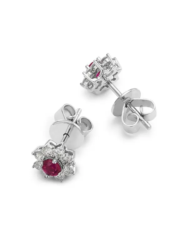 Bloomingdale'S Gemstone & Diamond Flower Cluster Stud Earrings In 14k Gold - Ruby/white Gold