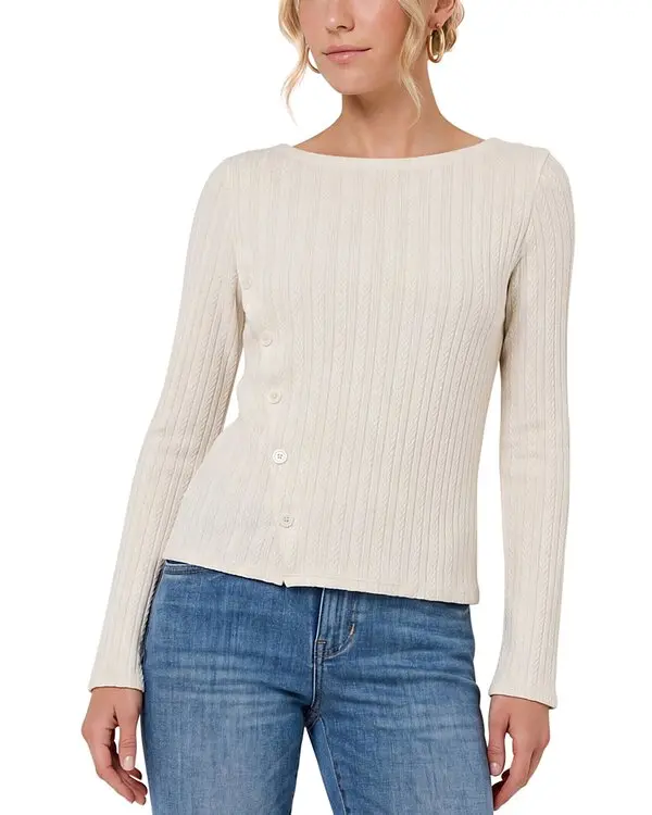 LIVERPOOL Boat Neck Jacquard Rib Knit Sweater With Button Detailing