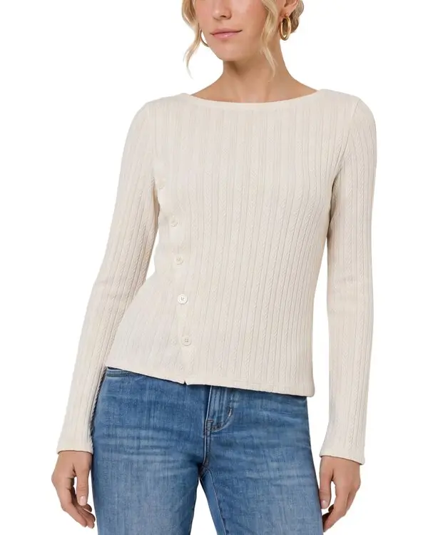 LIVERPOOL Boat Neck Jacquard Rib Knit Sweater With Button Detailing