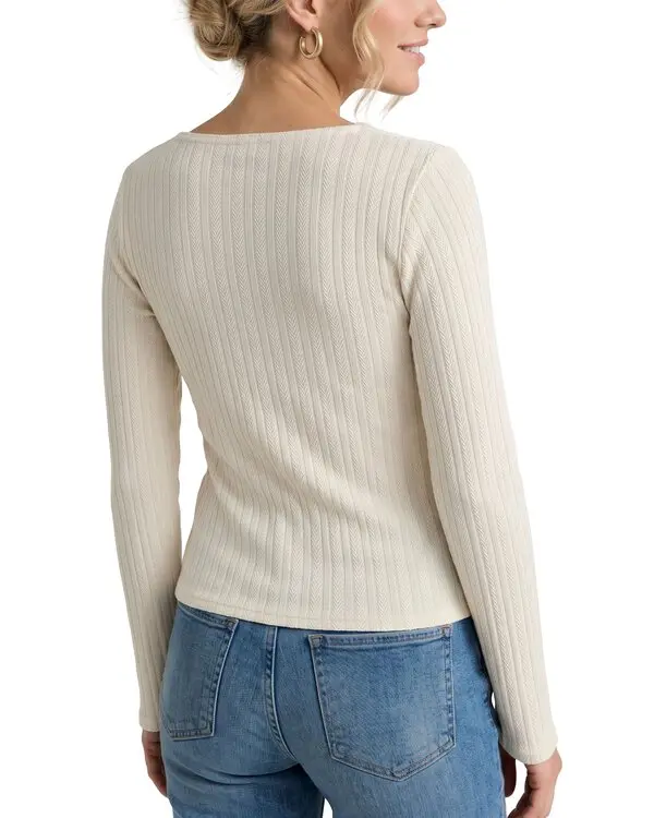 LIVERPOOL Boat Neck Jacquard Rib Knit Sweater With Button Detailing