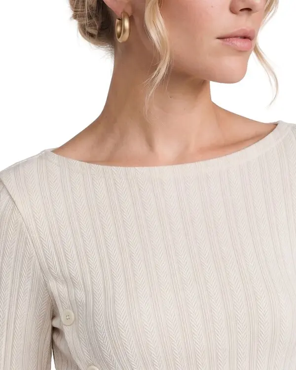 LIVERPOOL Boat Neck Jacquard Rib Knit Sweater With Button Detailing