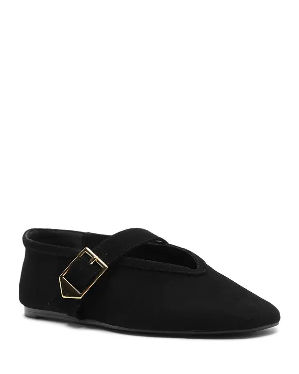 Schutz Vick Calf Hair Buckle Flats - Black Suede