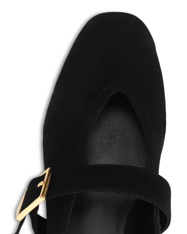 Schutz Vick Calf Hair Buckle Flats - Black Suede