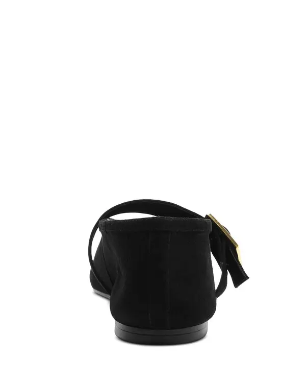 Schutz Vick Calf Hair Buckle Flats - Black Suede