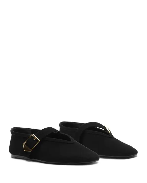 Schutz Vick Calf Hair Buckle Flats - Black Suede