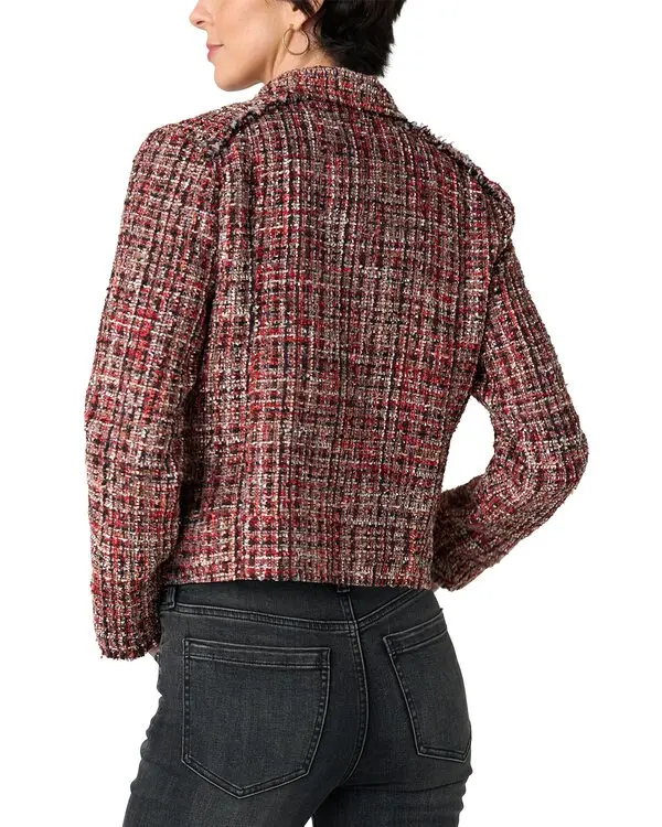 LIVERPOOL Zip Front Fringe Trim Tweed Jacket