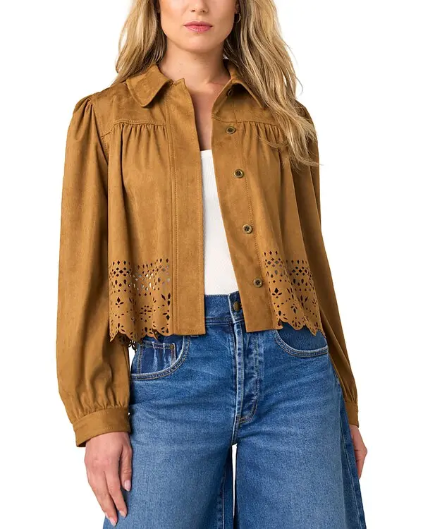 LIVERPOOL Faux Suede Puff Sleeve Jacket With Eyelet Hem