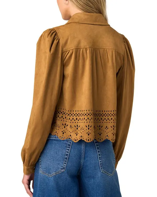LIVERPOOL Faux Suede Puff Sleeve Jacket With Eyelet Hem