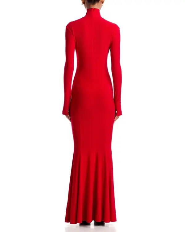 Norma Kamali Long Sleeve Turtleneck Fishtail Gown