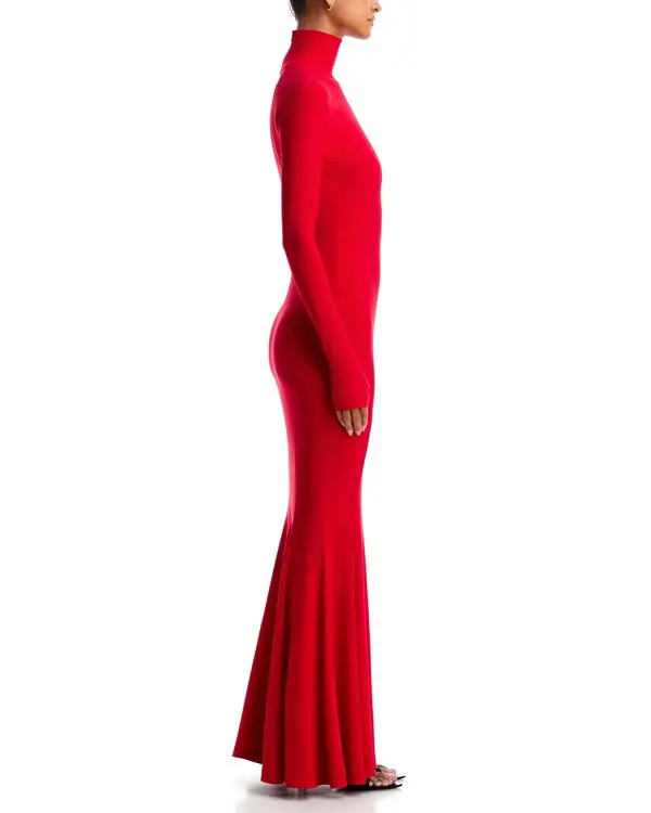 Norma Kamali Long Sleeve Turtleneck Fishtail Gown
