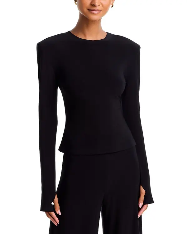 Norma Kamali Shoulder Pad Long Sleeve Crewneck Top