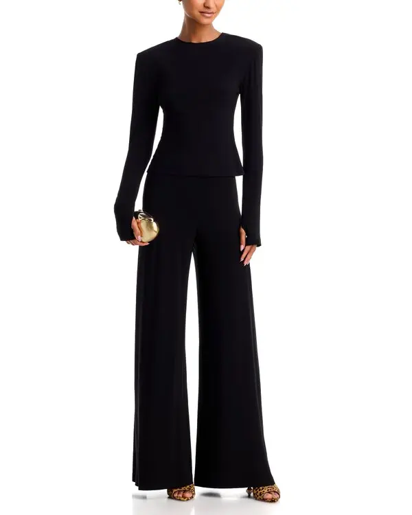 Norma Kamali Shoulder Pad Long Sleeve Crewneck Top
