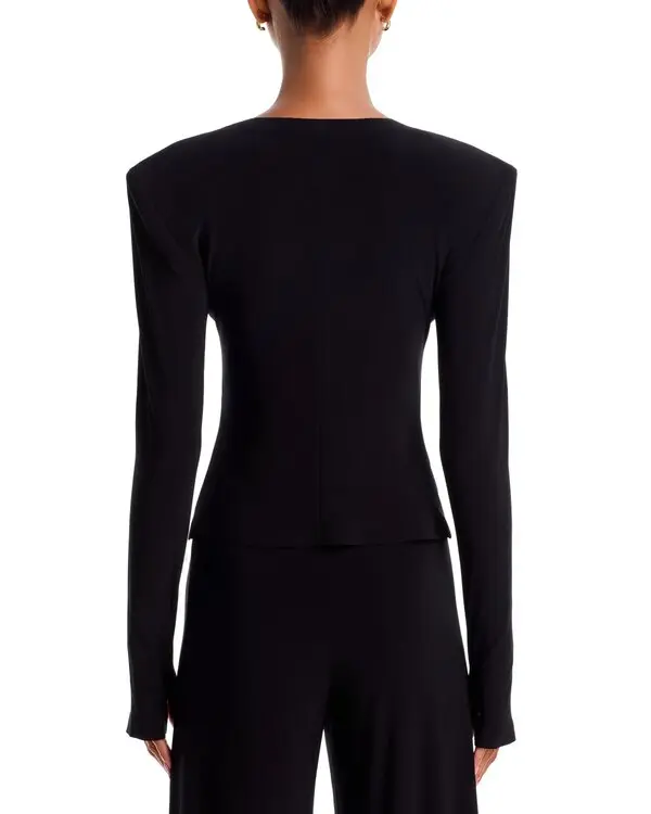 Norma Kamali Shoulder Pad Long Sleeve Crewneck Top