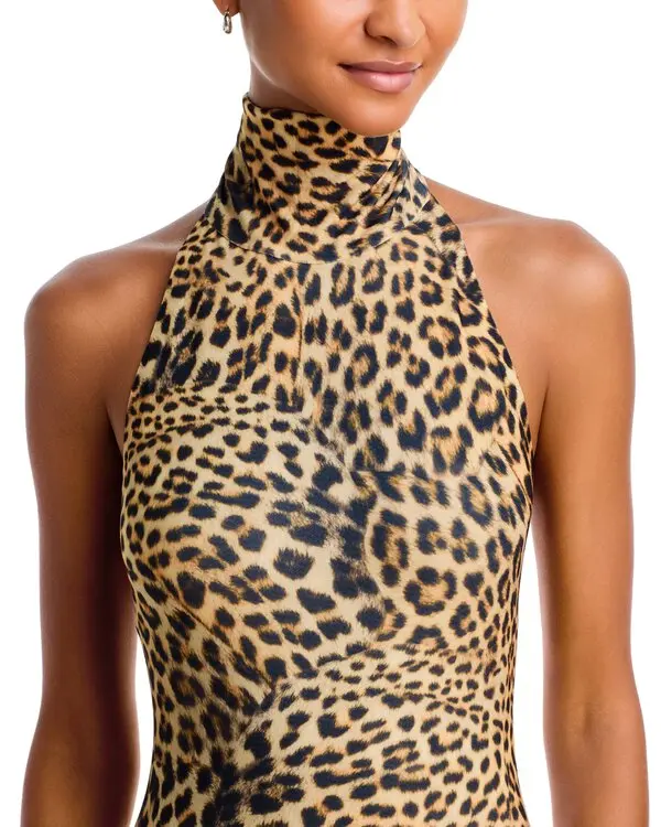 Norma Kamali Halter Turtleneck Printed Fishtail Gown