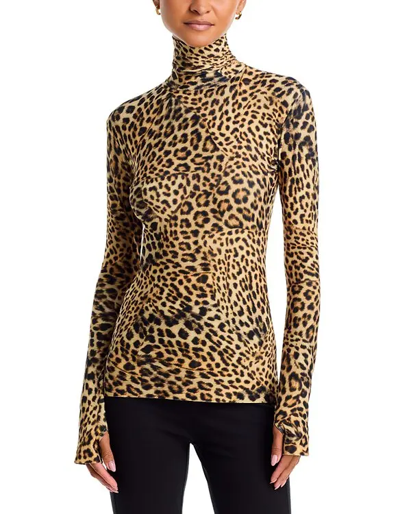 Norma Kamali Slim Fit Printed Turtleneck Top