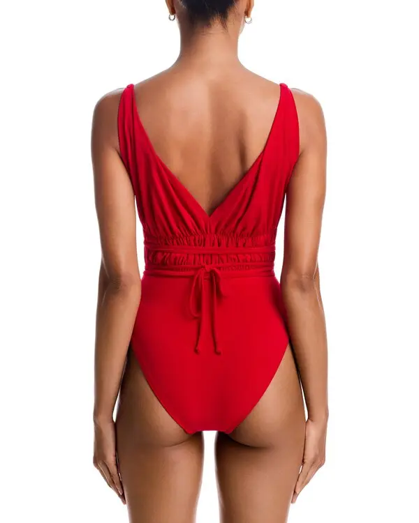 Norma Kamali Goddess V Neck Tie Waist One Piece Swimsuit