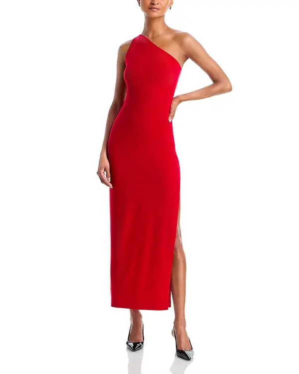 Norma Kamali One Shoulder Side Slit Long Dress