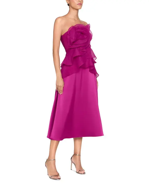 Theia Strapless Rosette Dress
