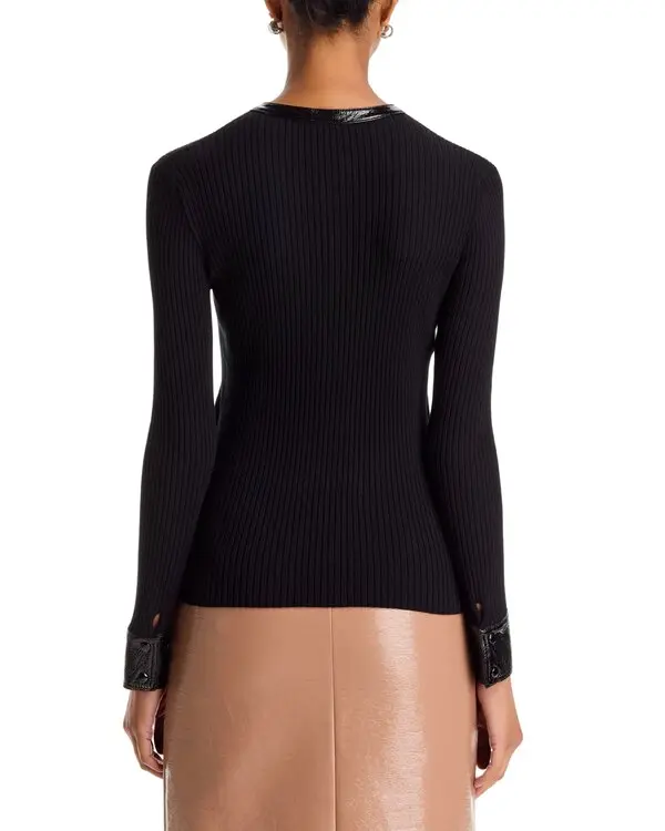 COURREGES Contrasted Vinyl Rib Knit Cardigan - Black