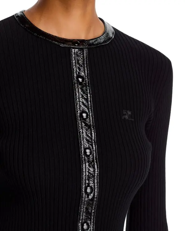 COURREGES Contrasted Vinyl Rib Knit Cardigan - Black