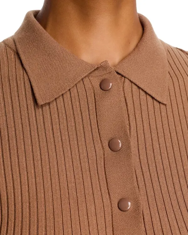 COURREGES Rib Knit Long Sleeve Polo Sweater