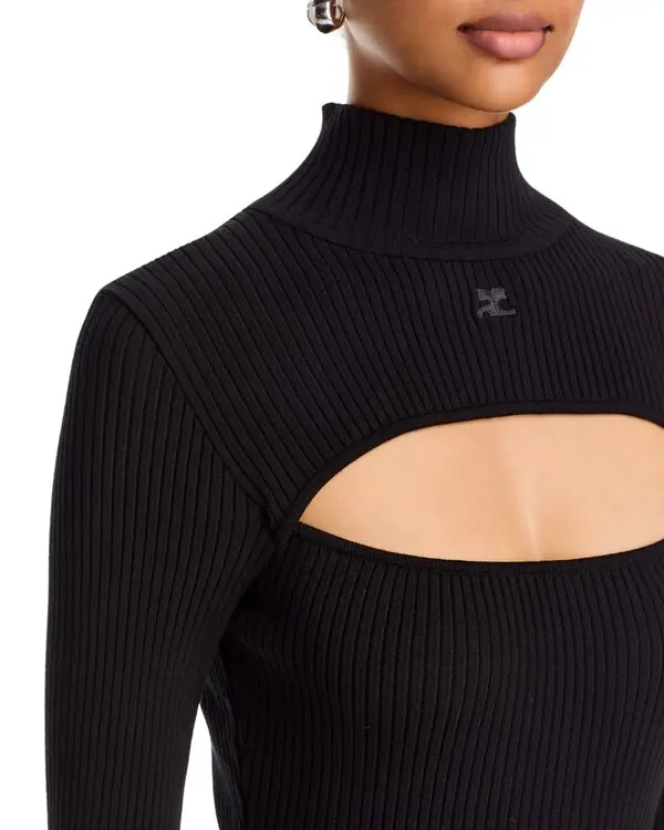 COURREGES Rib Knit Slash Mock Neck Sweater