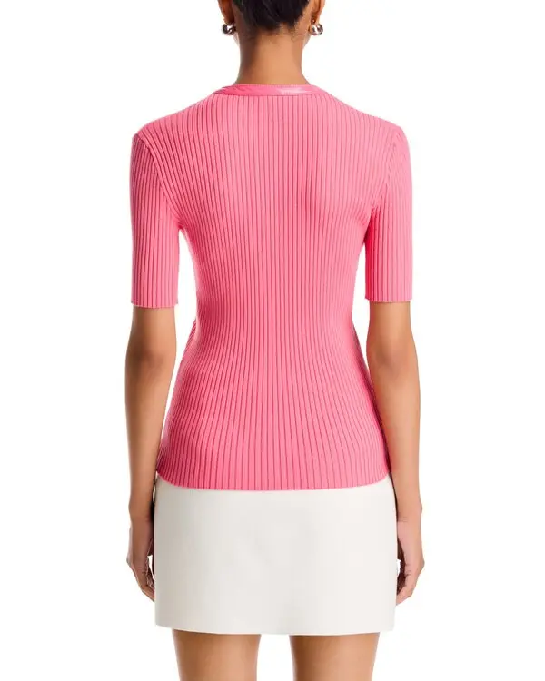 COURREGES Contrasted Vinyl Rib Knit Short Sleeve Top - Fever Pink