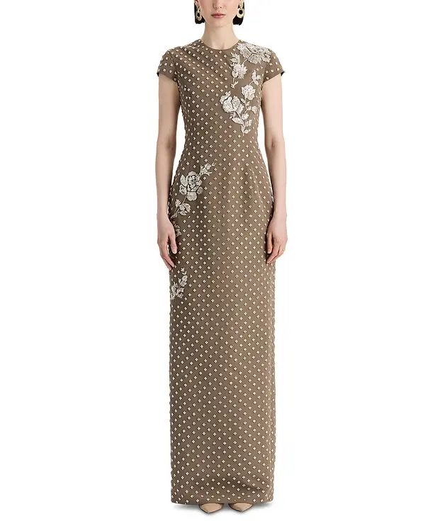 Oscar De La Renta Silk Crystal Embellished Gown
