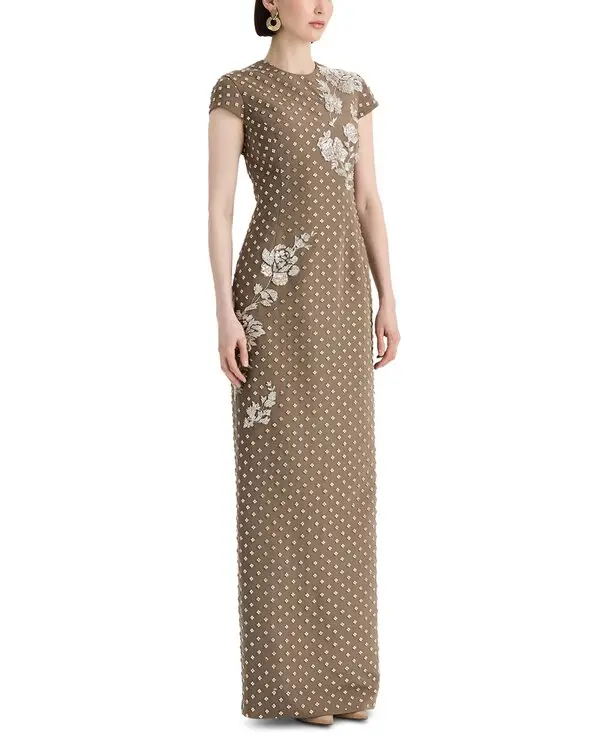 Oscar De La Renta Silk Crystal Embellished Gown