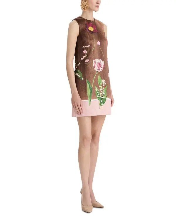Oscar De La Renta Mixed Botanical Satin Dress