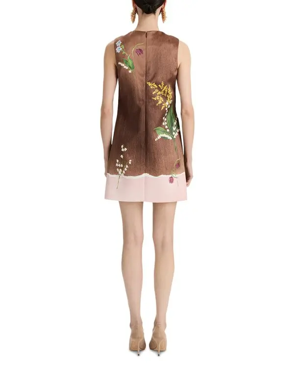 Oscar De La Renta Mixed Botanical Satin Dress