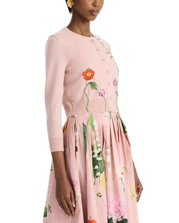 Oscar De La Renta Wool Crewneck Cardigan Sweater