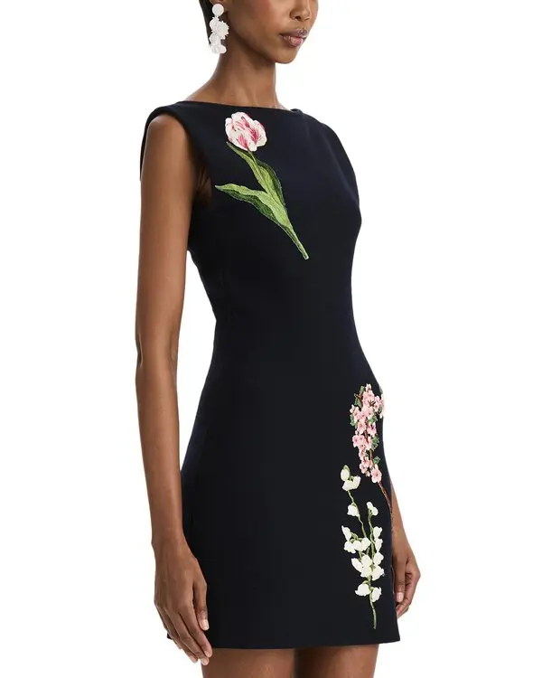 Oscar De La Renta Wool Embroidered Mini Dress